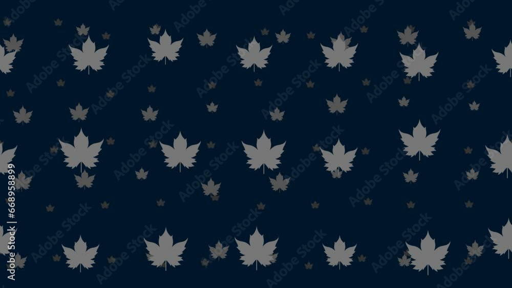 Maple leaf symbols float horizontally from left to right. Parallax fly ...