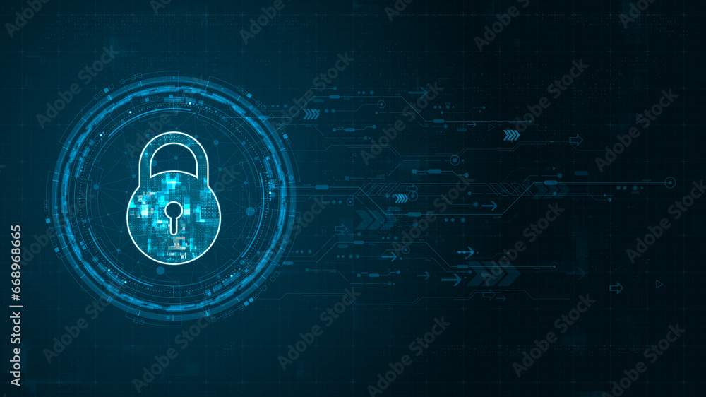 Blue Digital Security Key Logo And Circle Futuristic Hud Elements With Flowing Arrows With