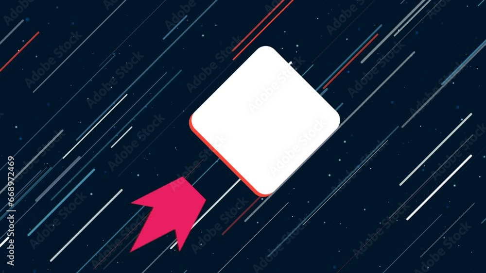 Rounded square symbol flies through the universe on a jet propulsion ...