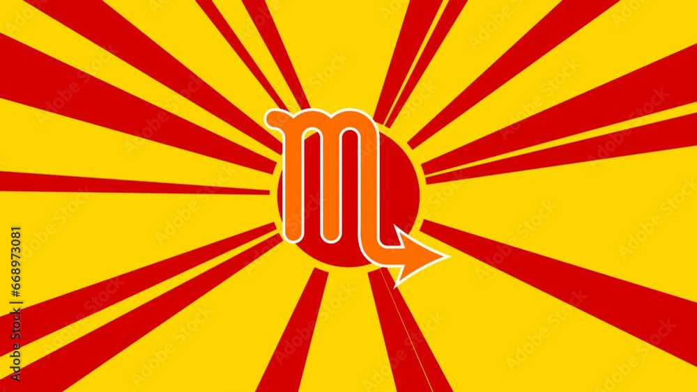 Zodiac scorpio symbol on the background of animation from moving rays ...