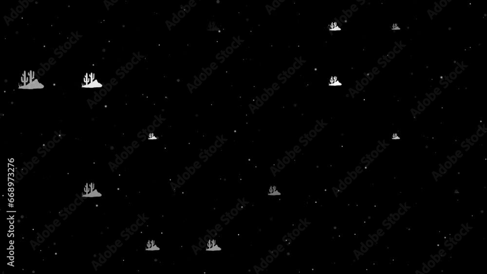 Template animation of evenly spaced wild cactus symbols of different ...