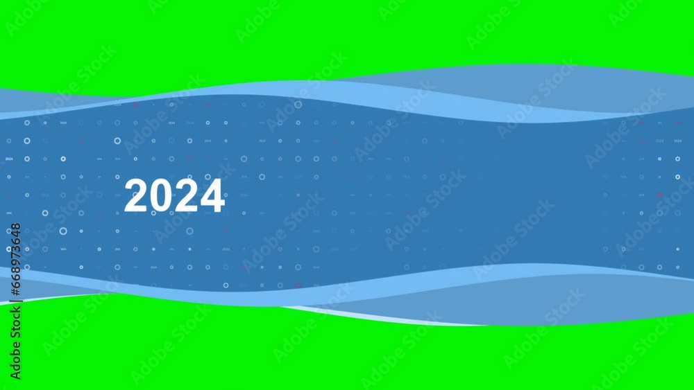 Animation of blue banner waves movement with white 2024 year symbol on ...