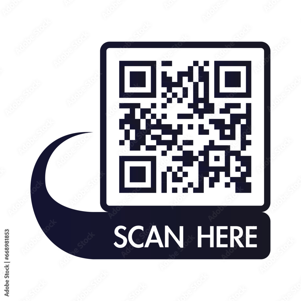 QR code scan here icon for mobile apps and payments. QR code scan for smartphone. Qr code ...