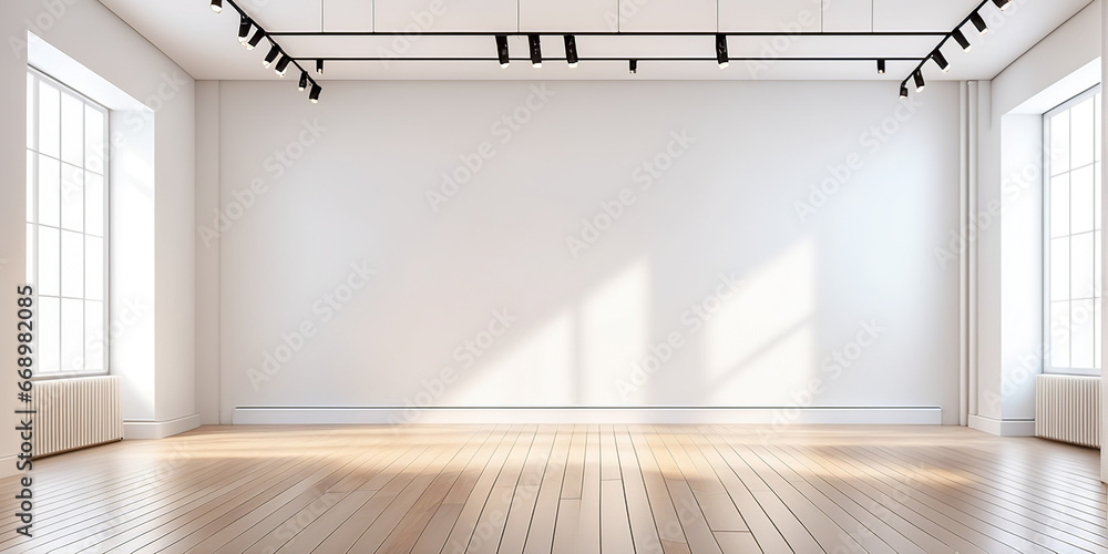 Serene minimalism bright and spacious empty room with wooden parquet ...