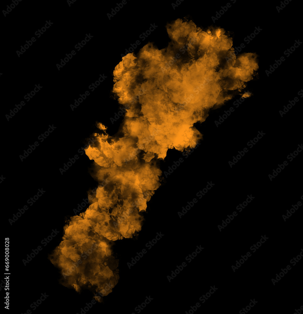 Abstract orange puffs of smoke swirl overlay on black background ...