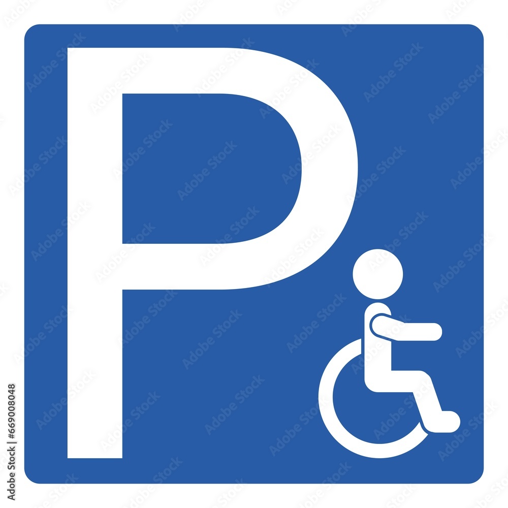 Isolated blue square sign of disable, ill, old, handicap person with ...