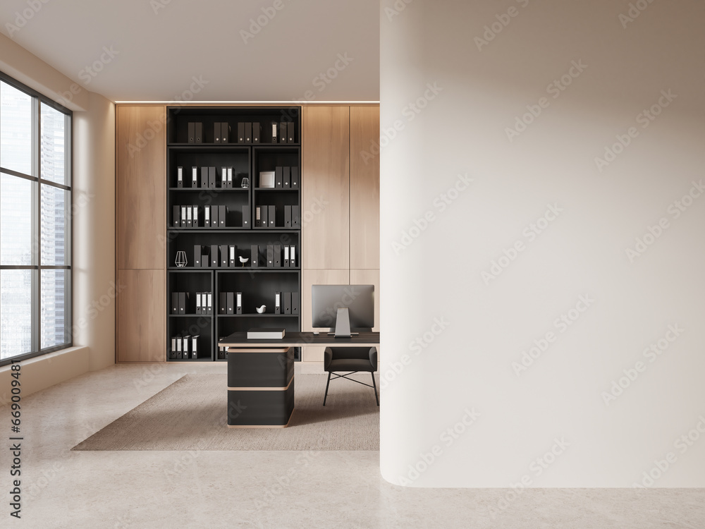 Beige CEO office interior with blank wall Stock Illustration | Adobe Stock