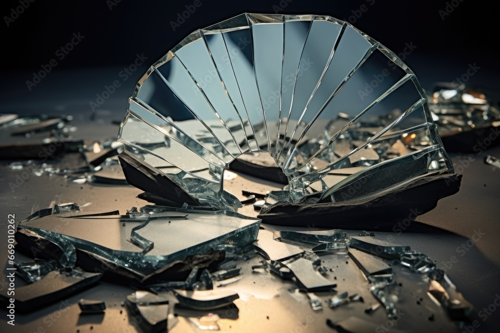 Conceptual broken mirror with a sad reflection, symbol of inner turmoil ...