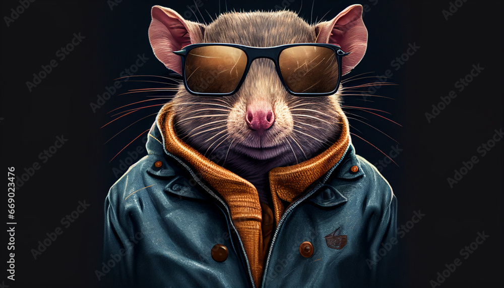 Ratte Portrait Chef Charakter als Ratte mit Sonnenbrille lustige Tiere ...