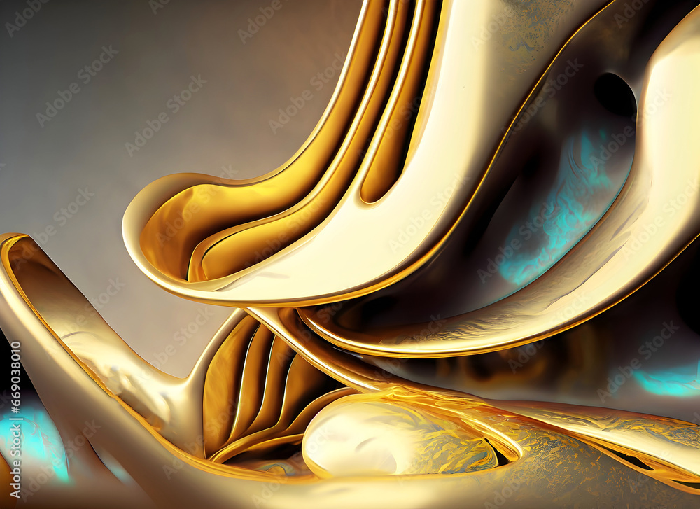 Abstract Gold lights rays scene background and neon wave light on ...