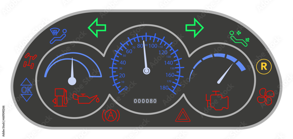 Car dashboard. Car control panel interface. Colored car dashboard icons ...