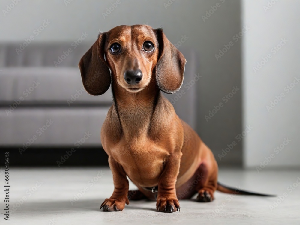Perro salchicha café, mirando hacia el frente. Stock Photo | Adobe Stock