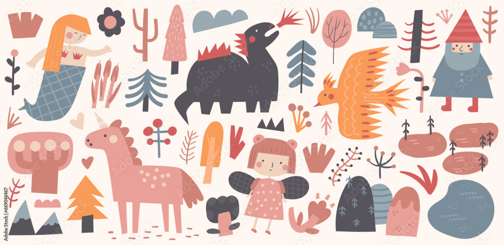 Fairy tale objects set. Cute hand drawn doodle kingdom clip art for ...