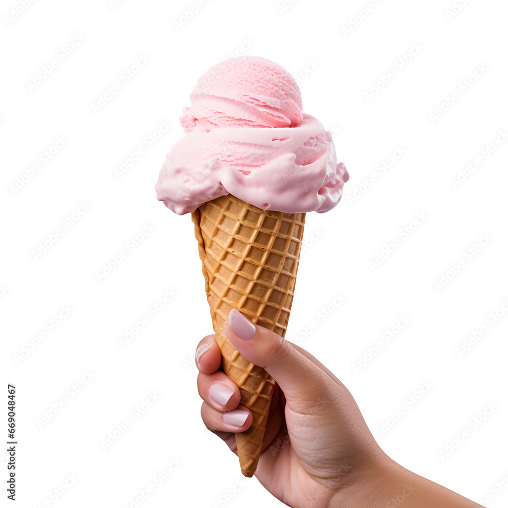 Hand holding ice cream cone isolated on transparent background ...
