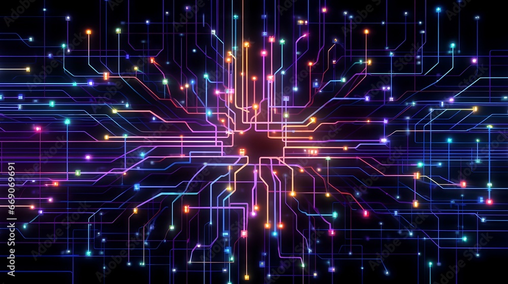 Futuristic rendering of a neon neural network. Pixel art, hyper ...