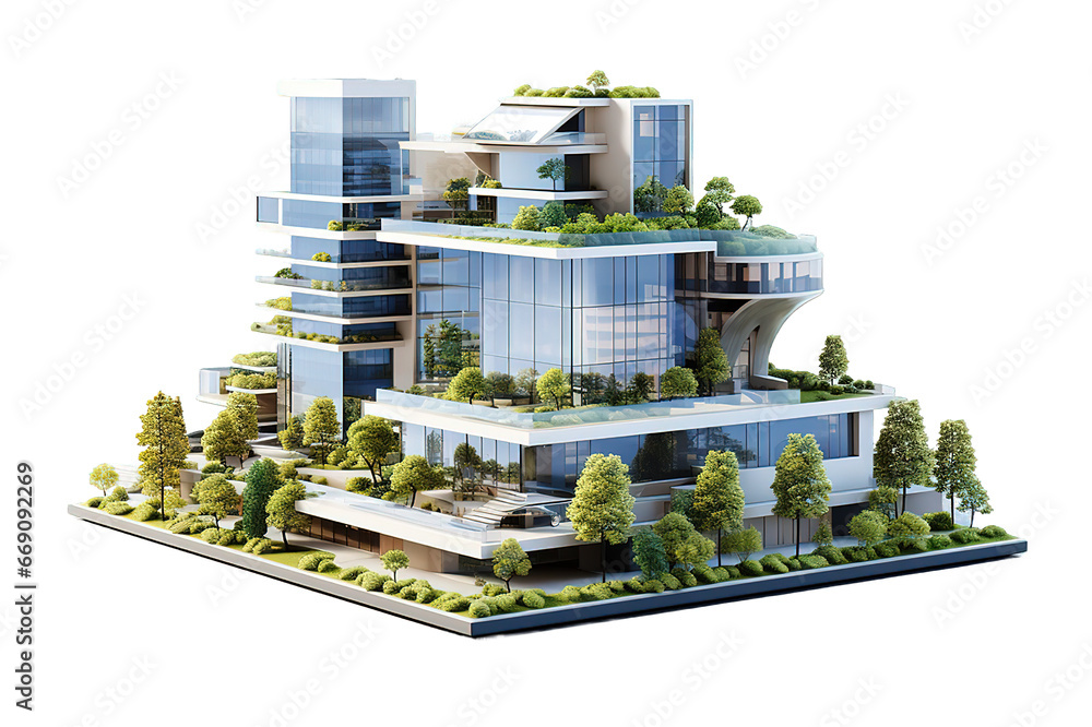 3D rendering of a Sustainable building architecture model with ...
