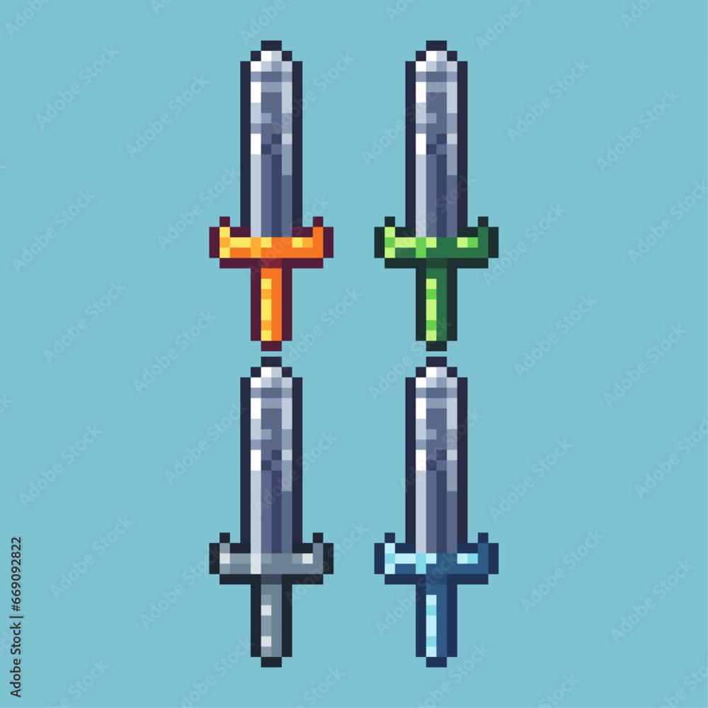 Pixel art sets of silver sword with variation color item asset. Simple ...