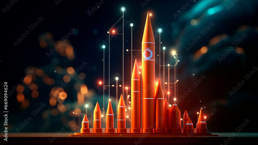 Illustrating progress through the ascent of a rising rocket ...