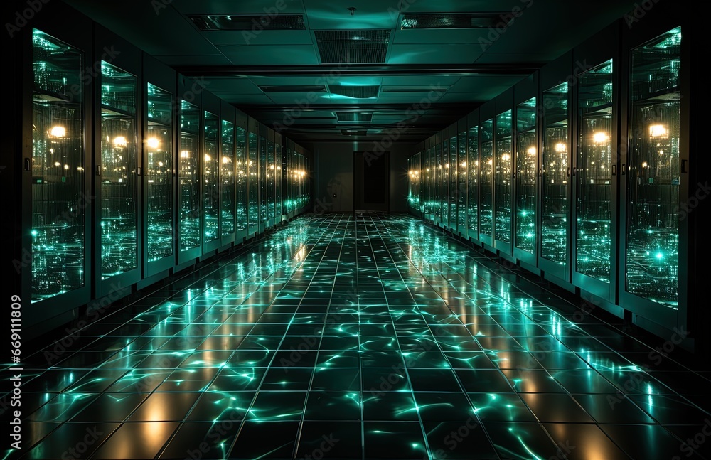 Huge main server room with hundreds of computers connected to each ...