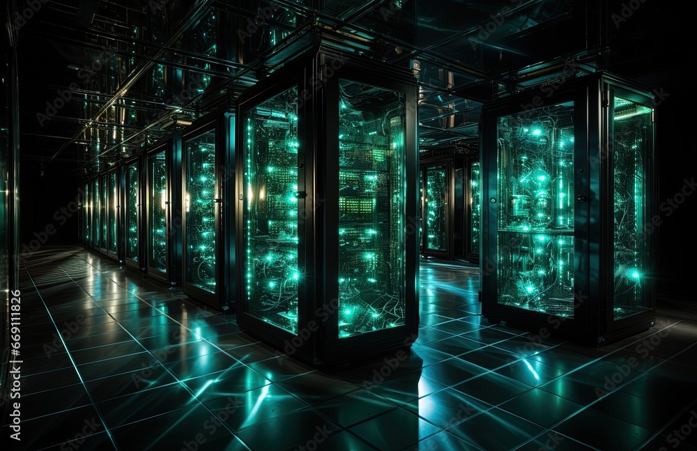 Huge main server room with hundreds of computers connected to each ...