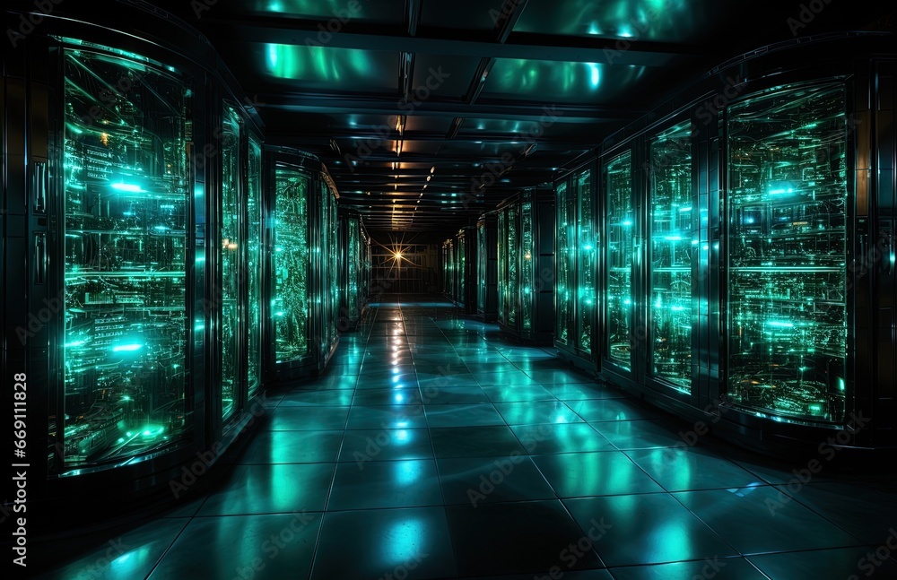 Huge main server room with hundreds of computers connected to each ...