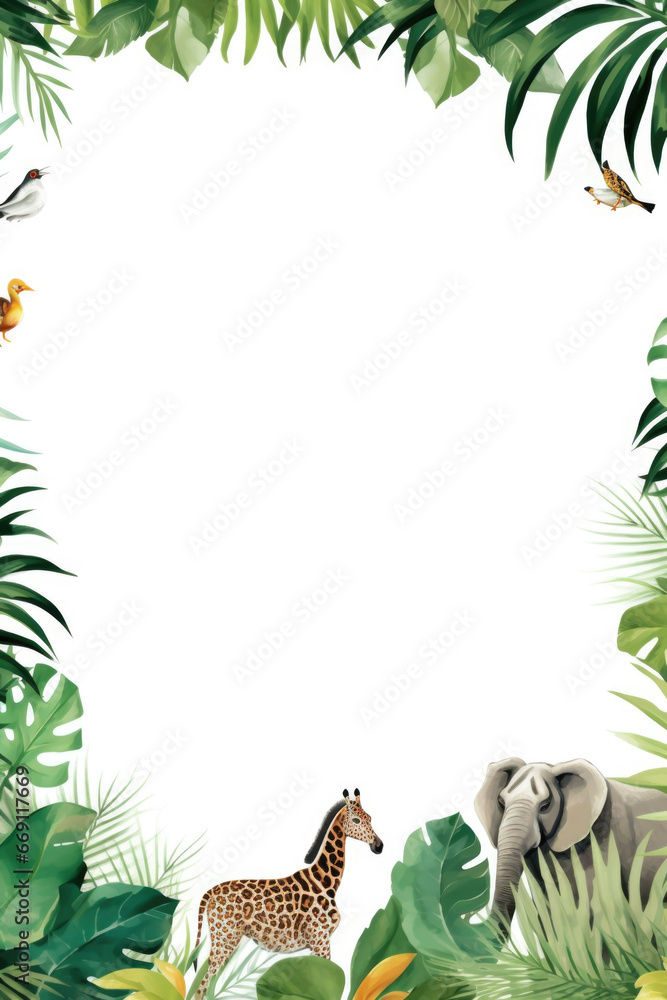 animal and jungle frame border emptypage Whitebackground Stock ...