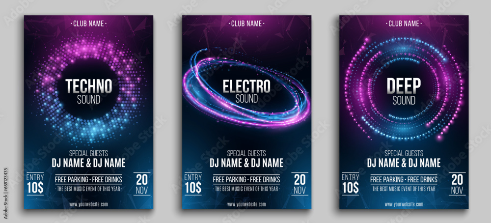 Set of flyers for your club party. Abstract design for your musical ...
