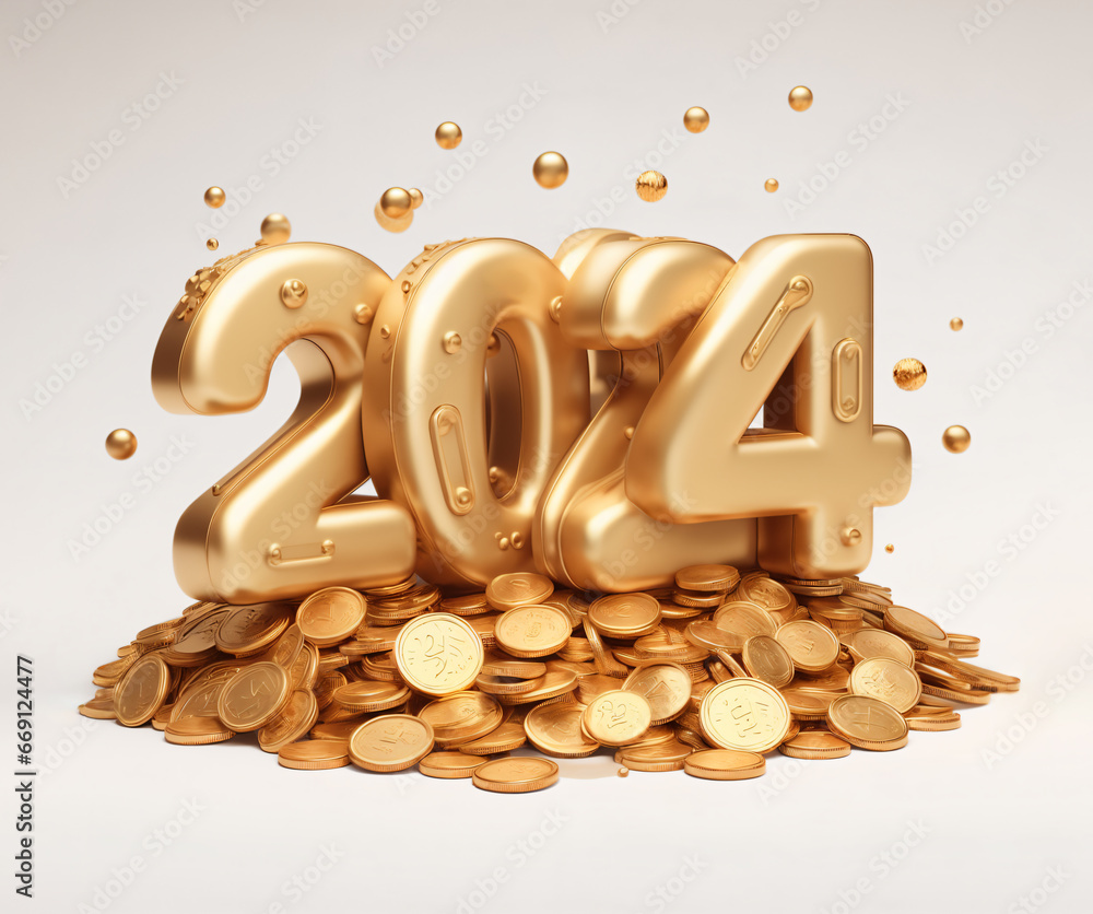 golden 2024 year logo on Gold Coins, gold metal logo,New Year,2024,Year ...