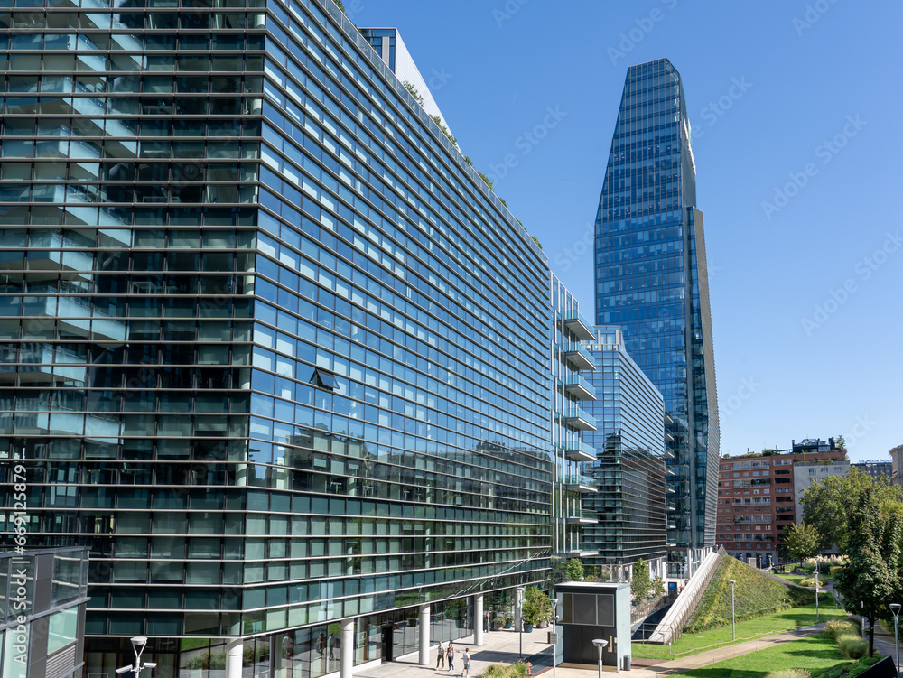 Milano, Italy. The iconic Diamond tower. Today headquarter of the BNP ...