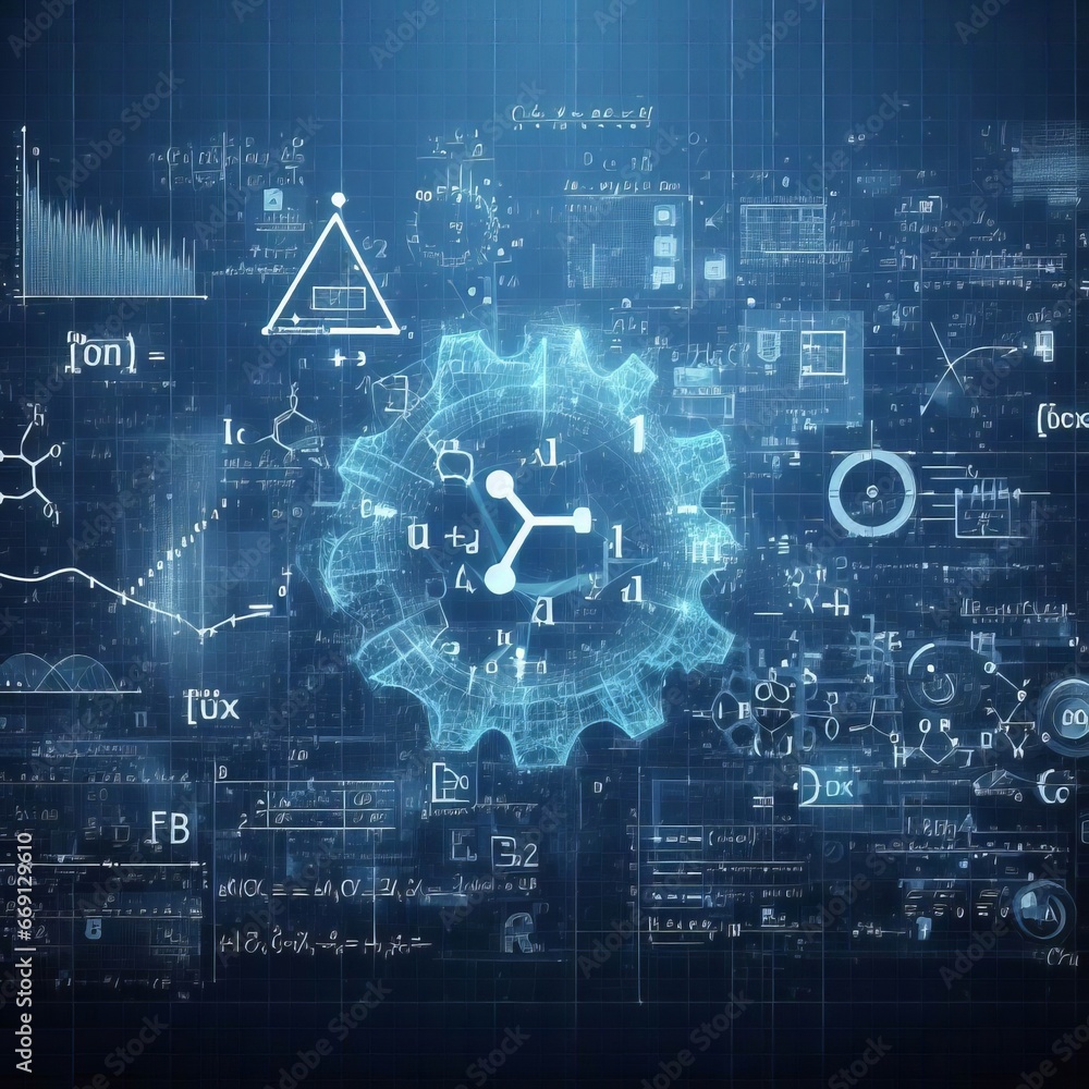 A retro style technical data sheet background of mathematical formulas ...