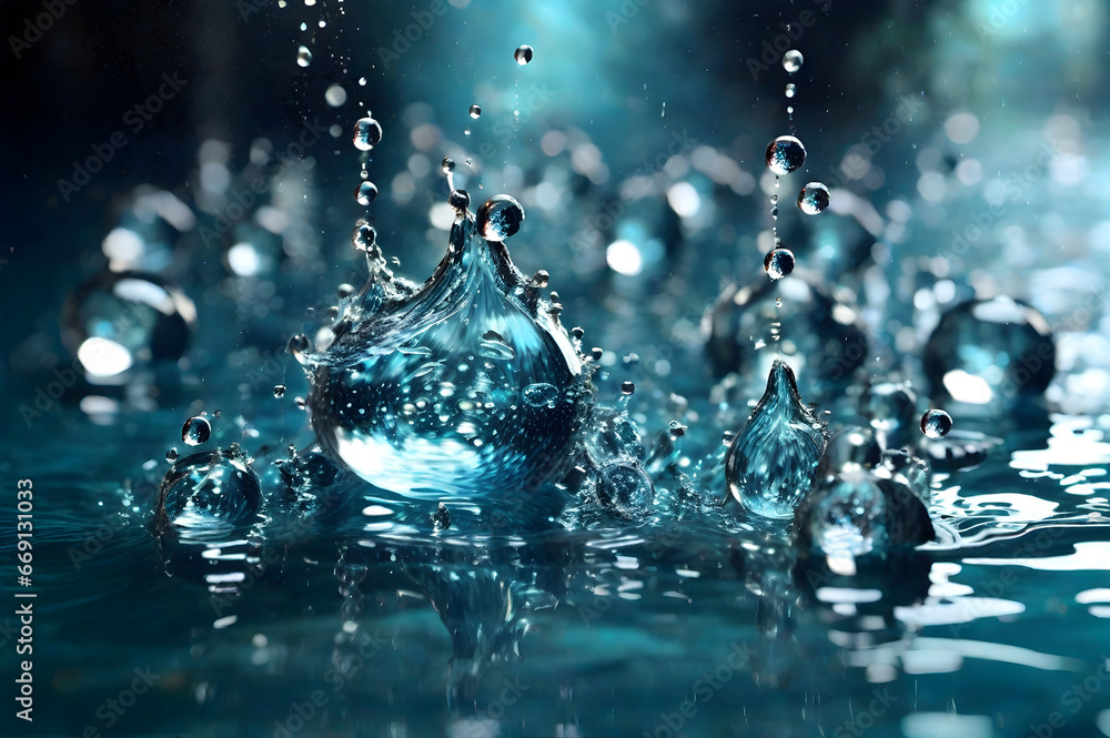 Lively water splash background with droplets gracefully splashing on ...