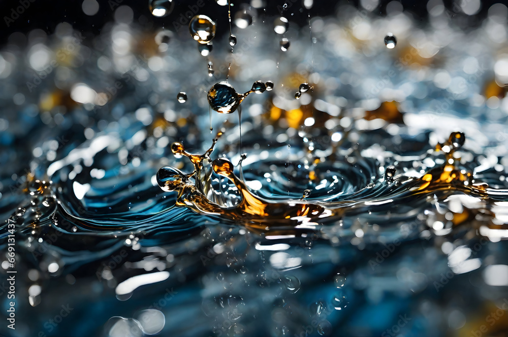 Lively water splash background with droplets gracefully splashing on ...