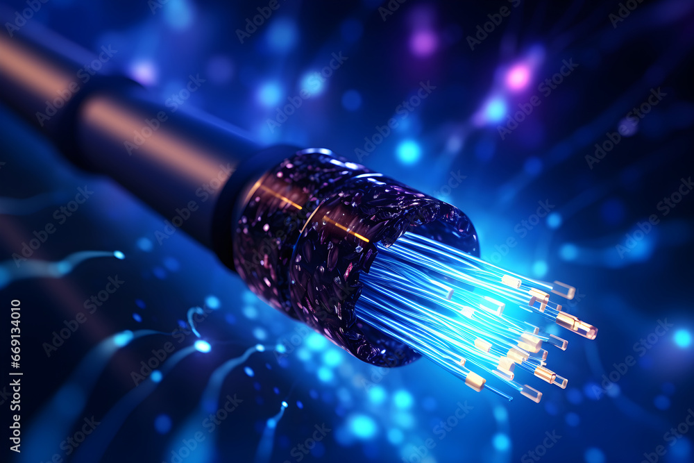 Electric cable background with sparks and bare wires. Fiber optics ...