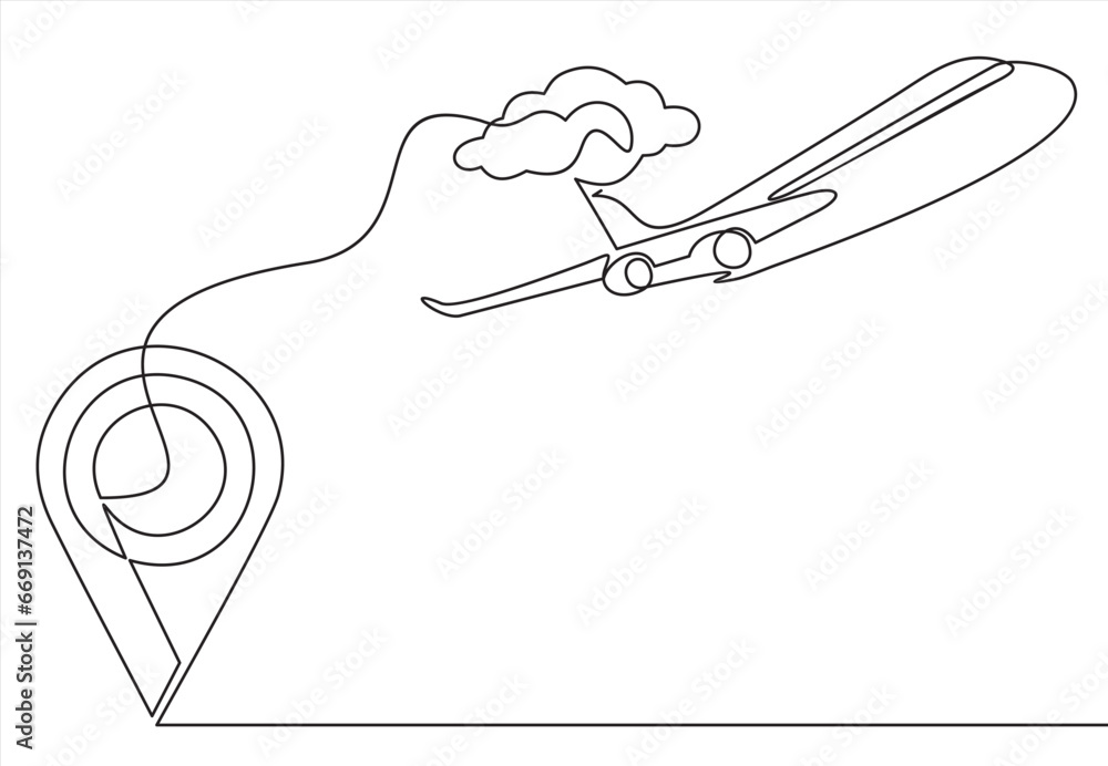 Continuous line drawing of aircraft flight routes and airport ...