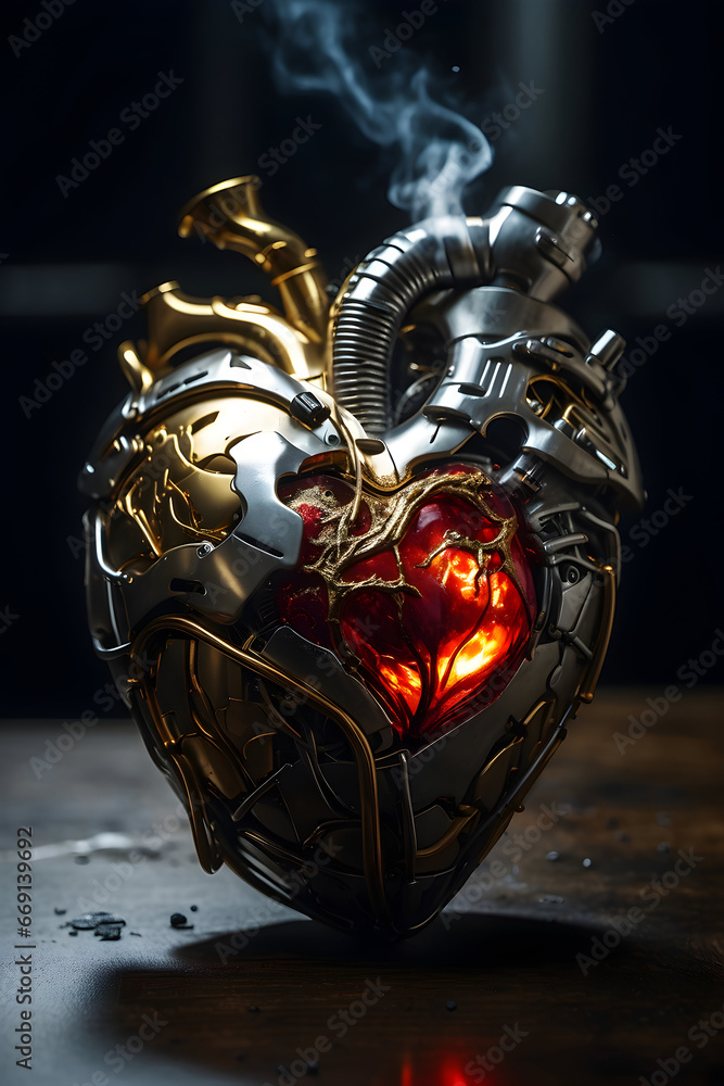 Glowing Heart of Gold and Silver, Symbolise Precious Love and Timeless ...