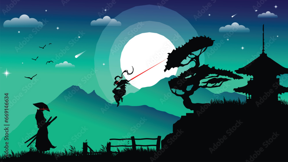 Samurai fighting silhouette wallpaper 4K desktop. samurai fighting ...