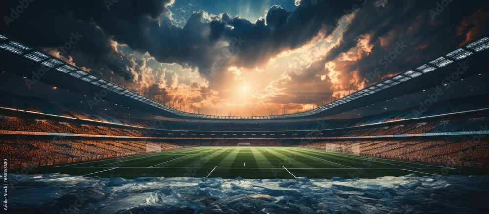 Football Stadium Background. When the weather is rainy, the sky is ...