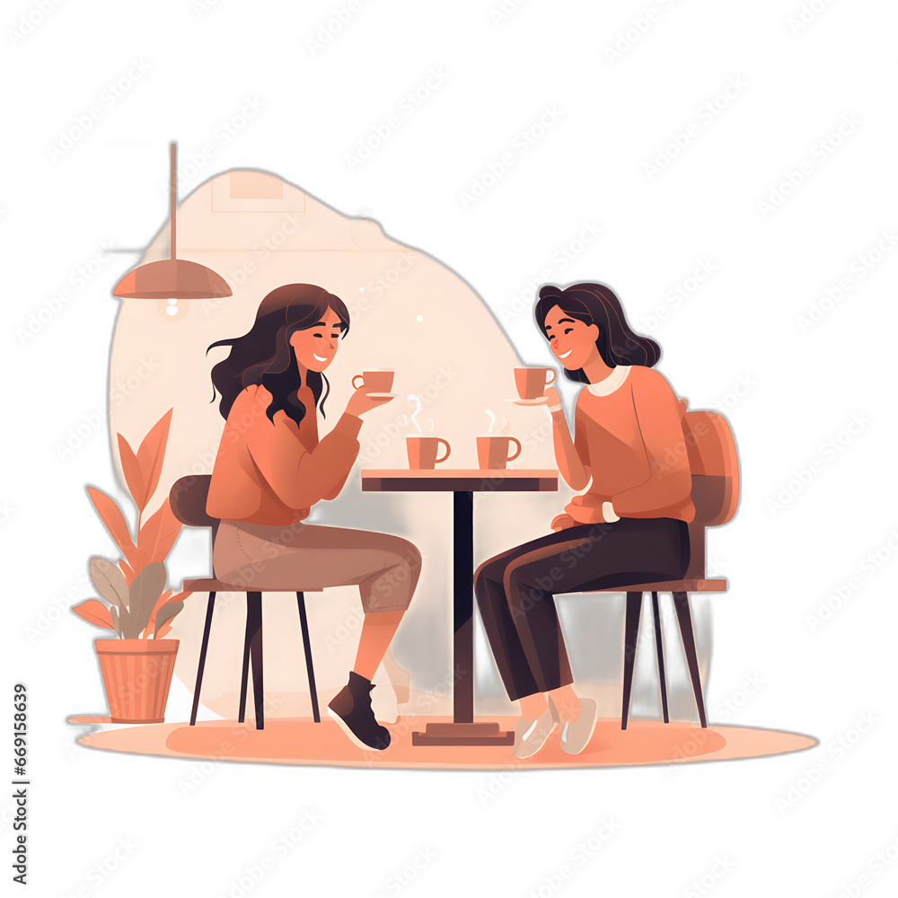 friends at coffee shop isolated on transparent or white background, png ...