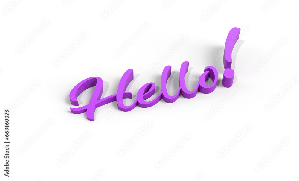 3d illustration hello text. 3d hello world on white background. 3d ...