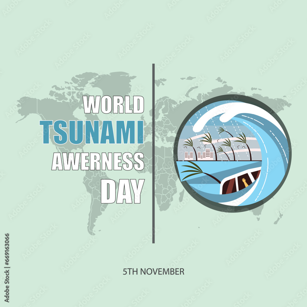 World Tsunami Day, Tsunami icon, November 05, vector design of tsunami ...