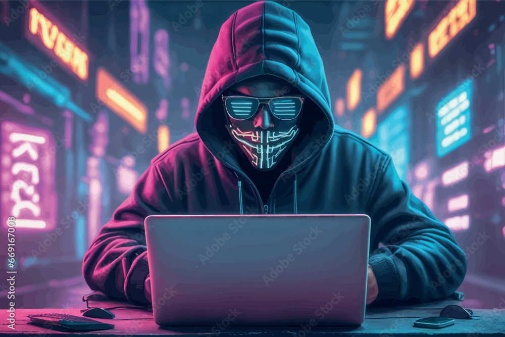 hacker wearing hood with laptop hacker wearing hood with laptop cyber hacker in hoodie with ...