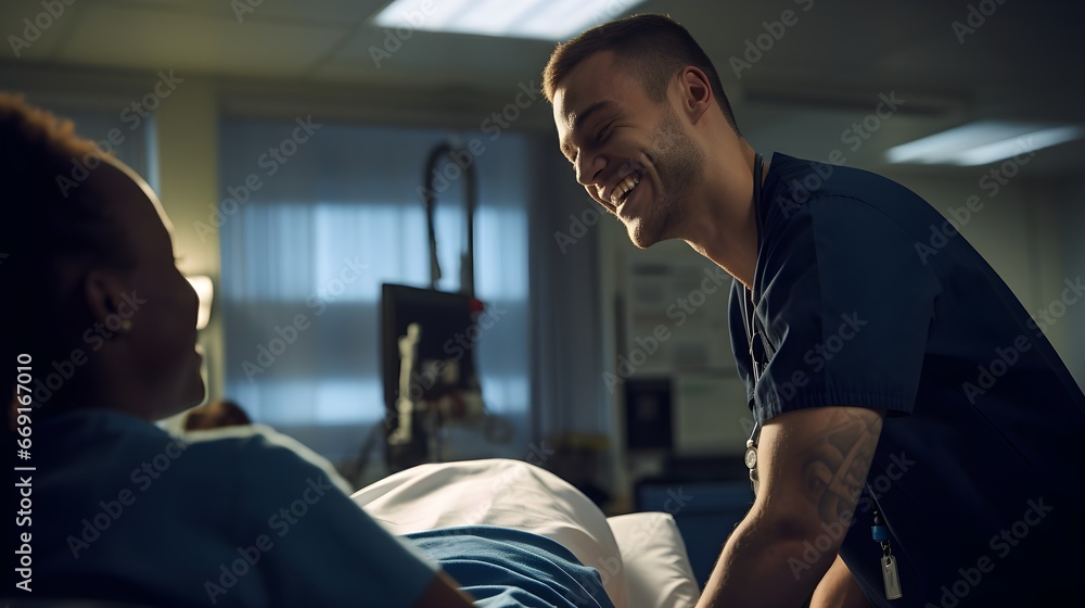 Man in healthcare, a male nurse attending to a patient, showcasing ...