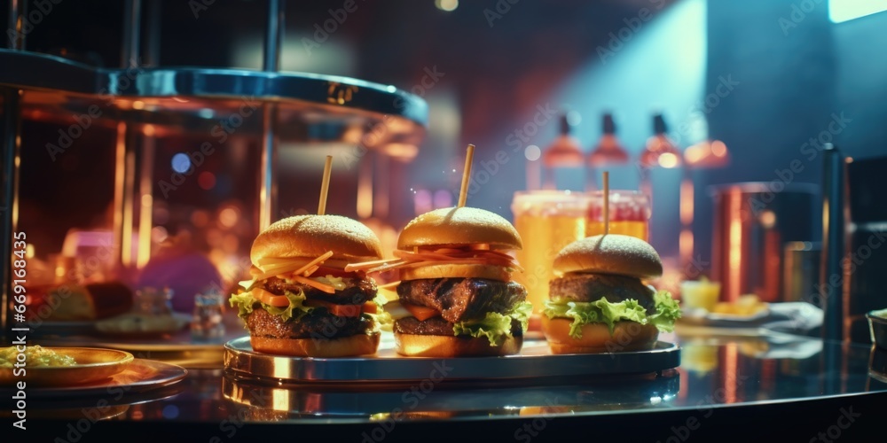 A group of sliders sitting on top of a table. Perfect for illustrating ...