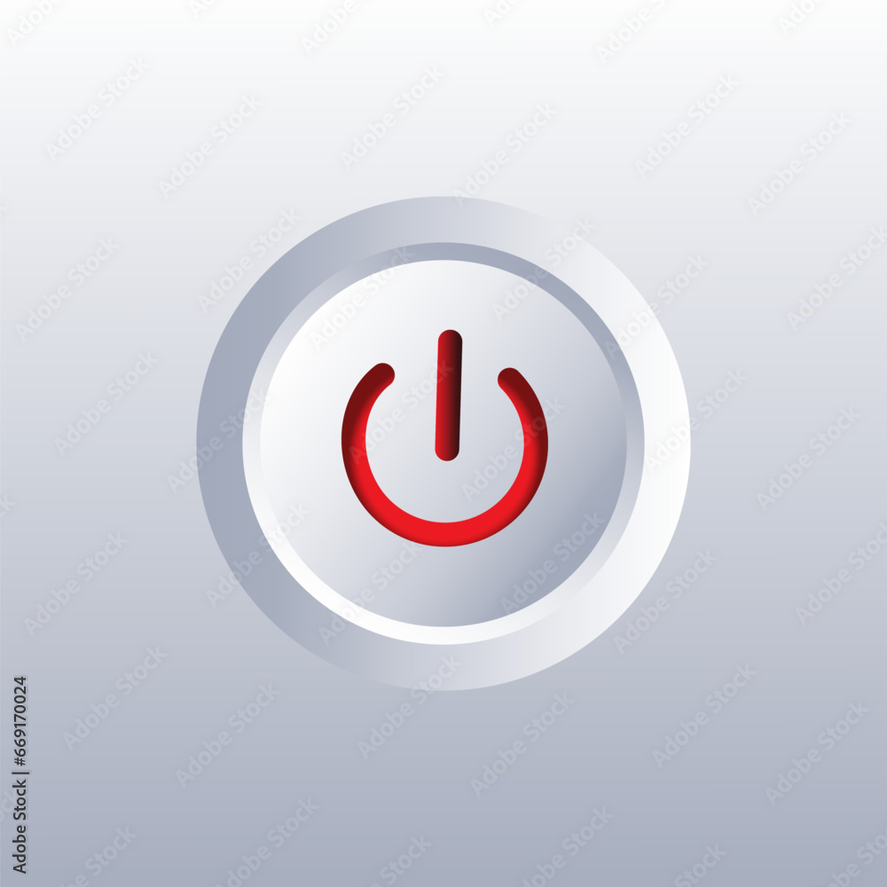 Realistic red power button on gradient white back ground. Template ...