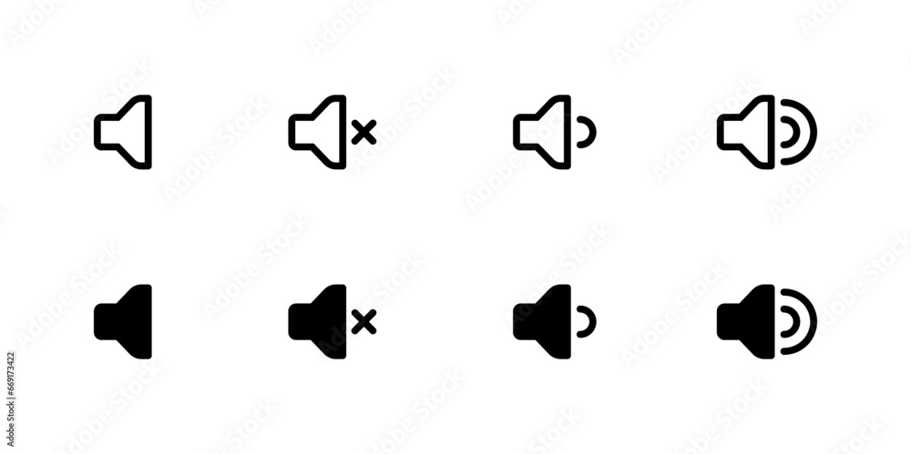 Speaker icon set. volume icon vector. loudspeaker icon vector. Mute and ...