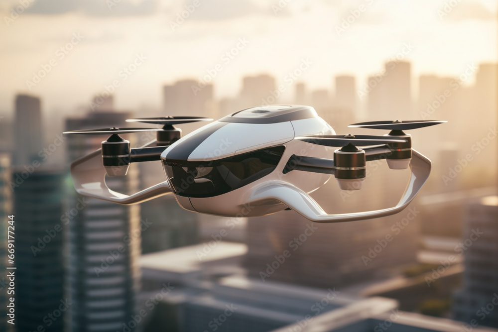 A generic white electric powered Vertical Take Off and Landing eVTOL ...