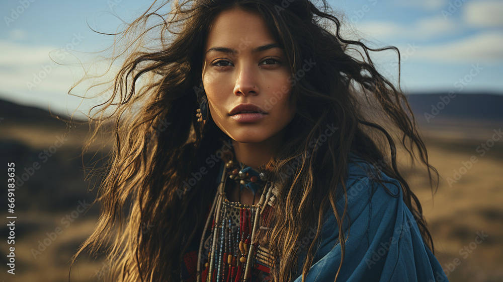 An editorial photo shoot of a Native American woman in her 20s Stock ...