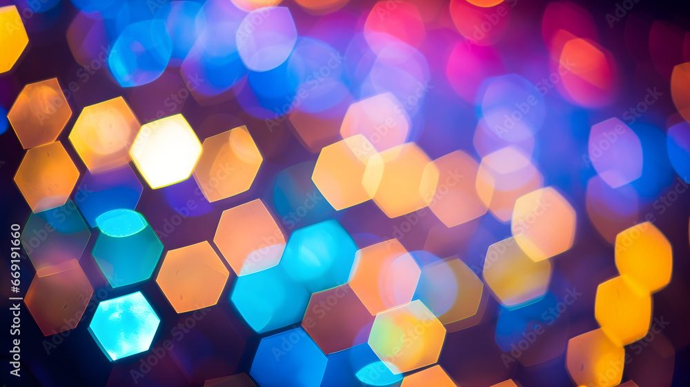rainbow hexagonal background, bokeh, honeycomb, blurred hex background, light with hexagonal ...