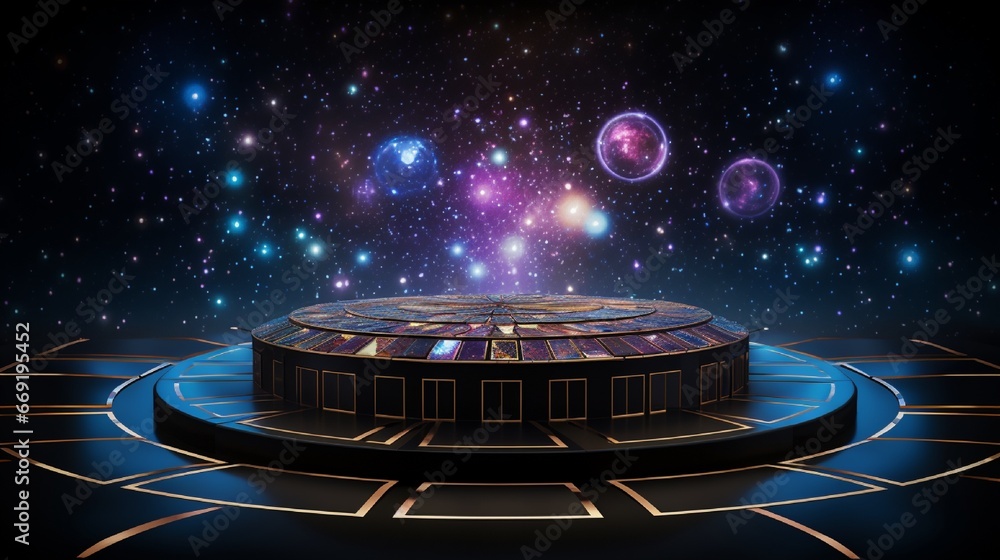 Mosaic podium that captivates with a futuristic galactic theme ...