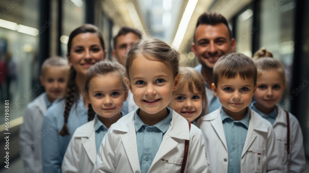 Group portrait of children dressed as doctors. The question of career ...